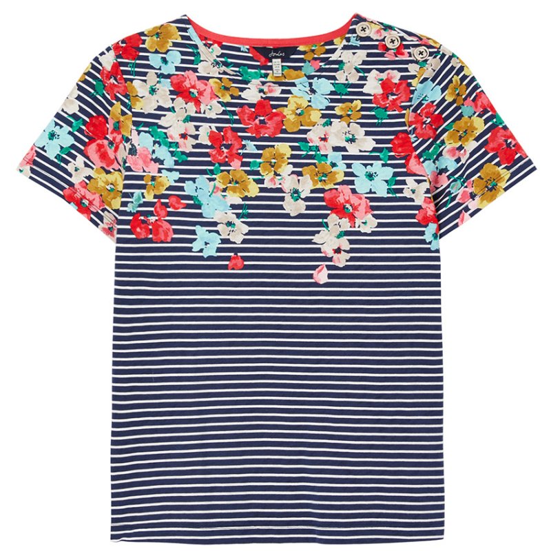 Joules Harbour Print Short Sleeve Button Shoulder Top